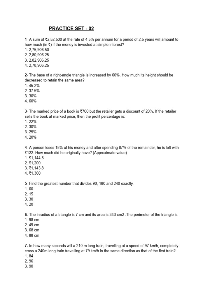 Practice Set 02 | PDF | Prices | Area