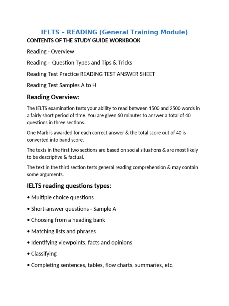 IELTS - Reading Handout | PDF