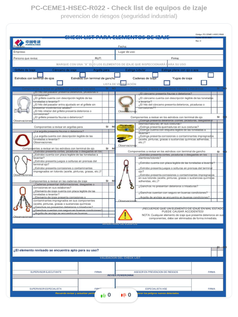 PC Ceme1 Hsec r022 Check List de Equipos de Izaje - Compress | PDF