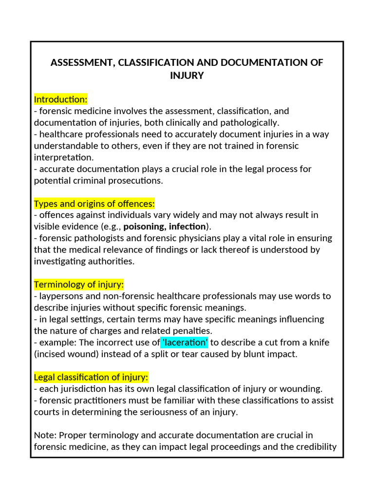 Assessment, Classification and Documentation of Injury: Poisoning ...