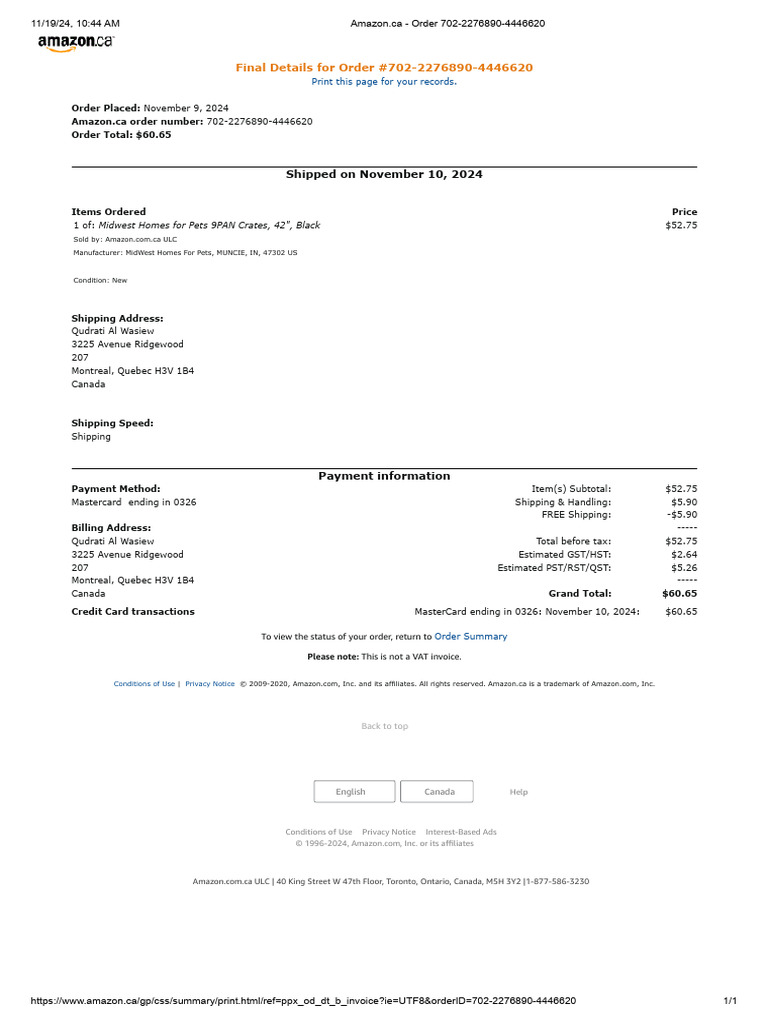 Amazon Order Summary #702-2276890 | PDF | Sales | Money