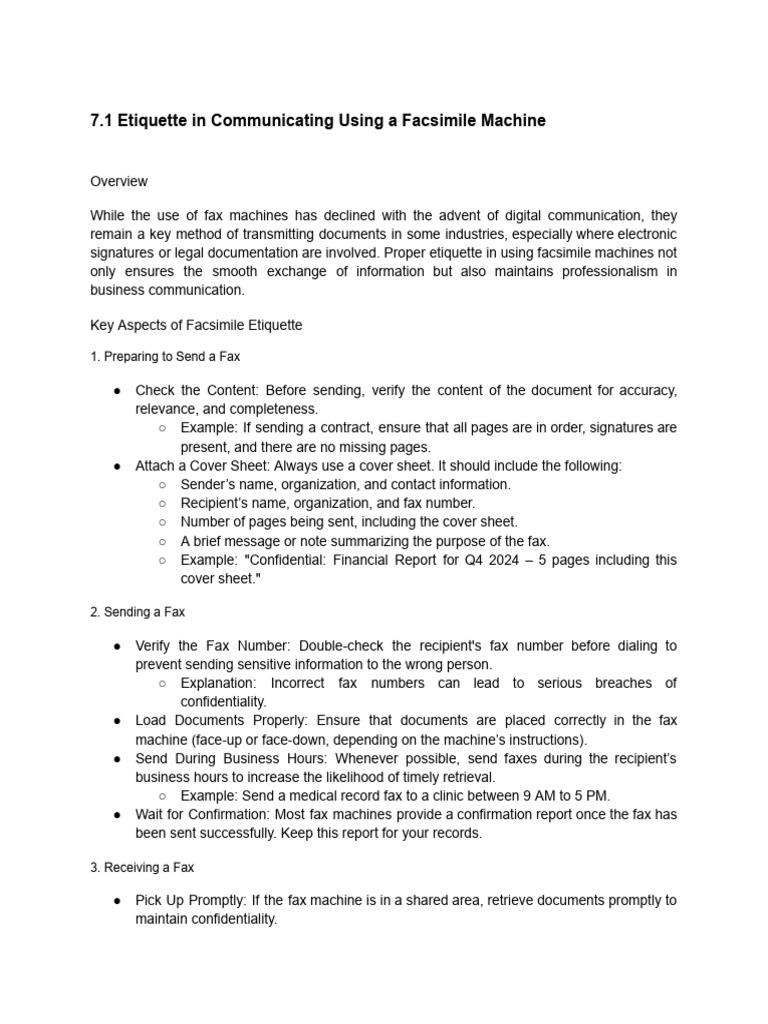 Unit 7 - Etiquette in Using Facsimile Machine | PDF | Fax | Service ...