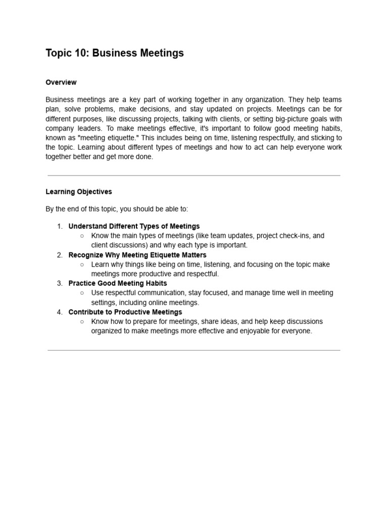 Unit 10 - Business Meeting | PDF | Web Conferencing | Marketing