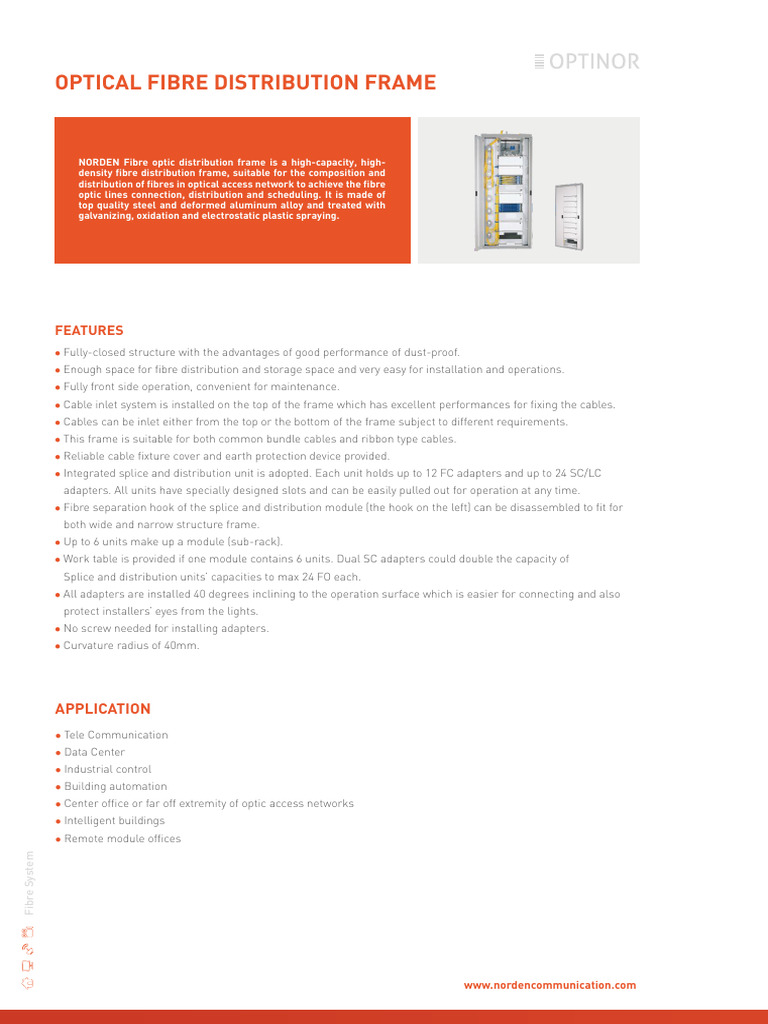 Datasheet 909 Optical Fibre Distribution Frame | PDF | Optical Fiber ...