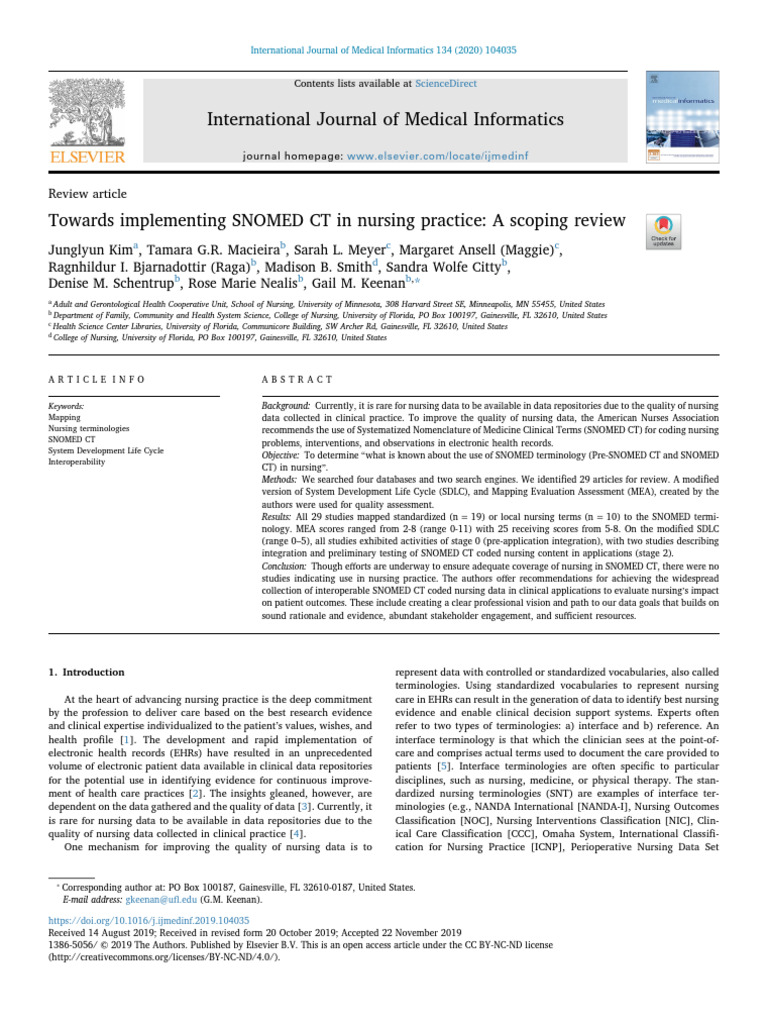 2020-Towards Implementing SNOMED CT in Nursing Practice - A Scoping Review | PDF | Systematic ...