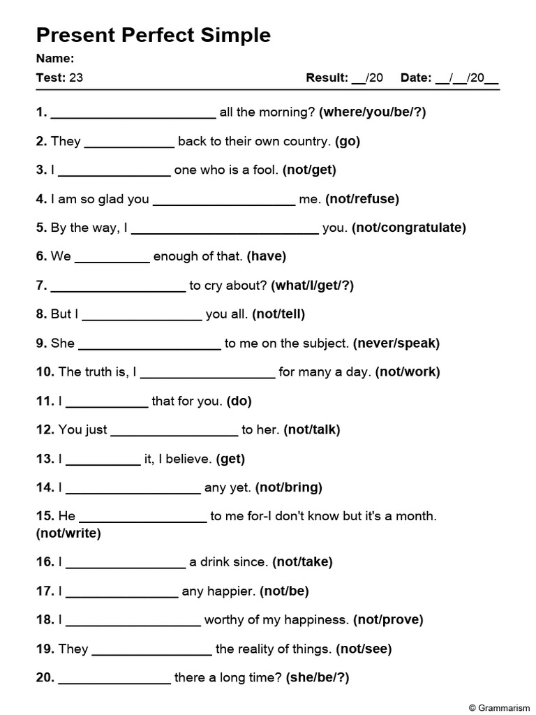Grammarism Present Perfect Test 23 1996636 | PDF | Career & Growth ...