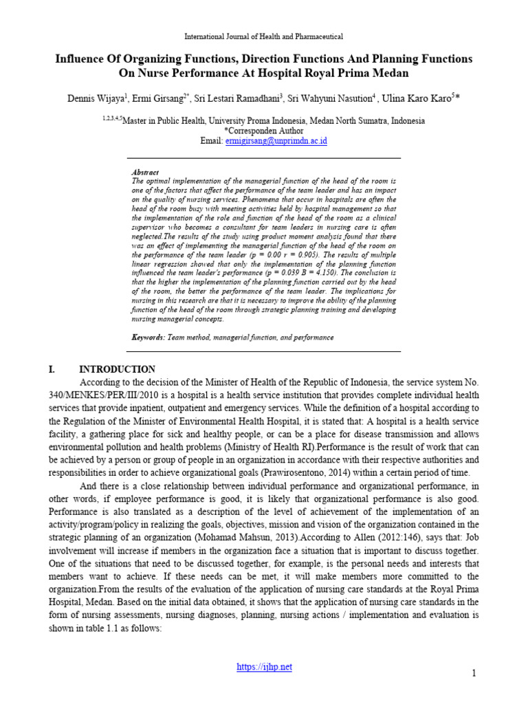 Impact of Managerial Functions on Nurse Performance | PDF | Validity ...