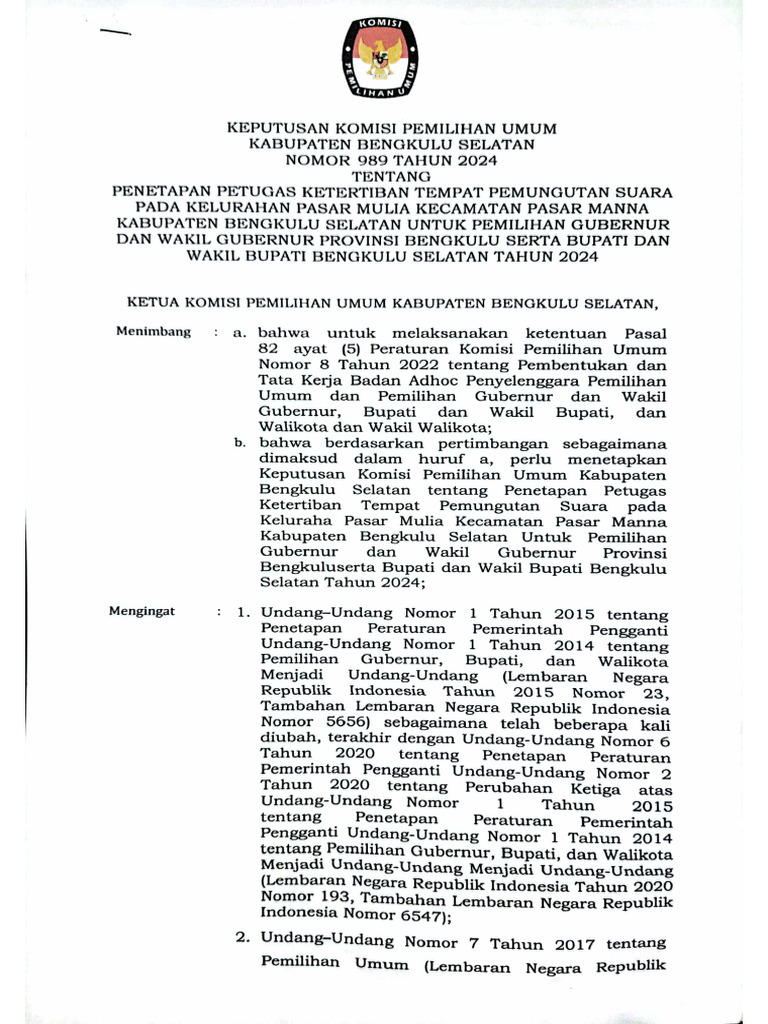 SK Penetapan Linmas TPS Pasar Mulia | PDF