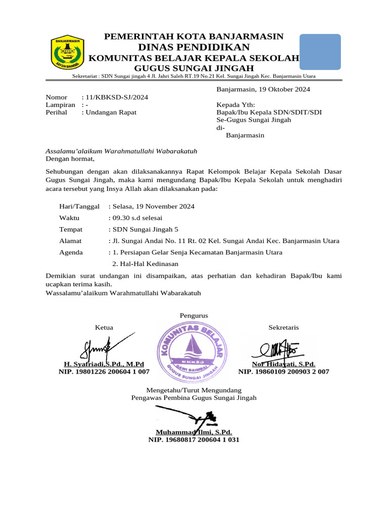 Undangan Kombel K3S Gugus SuJing Nov 2024 | PDF