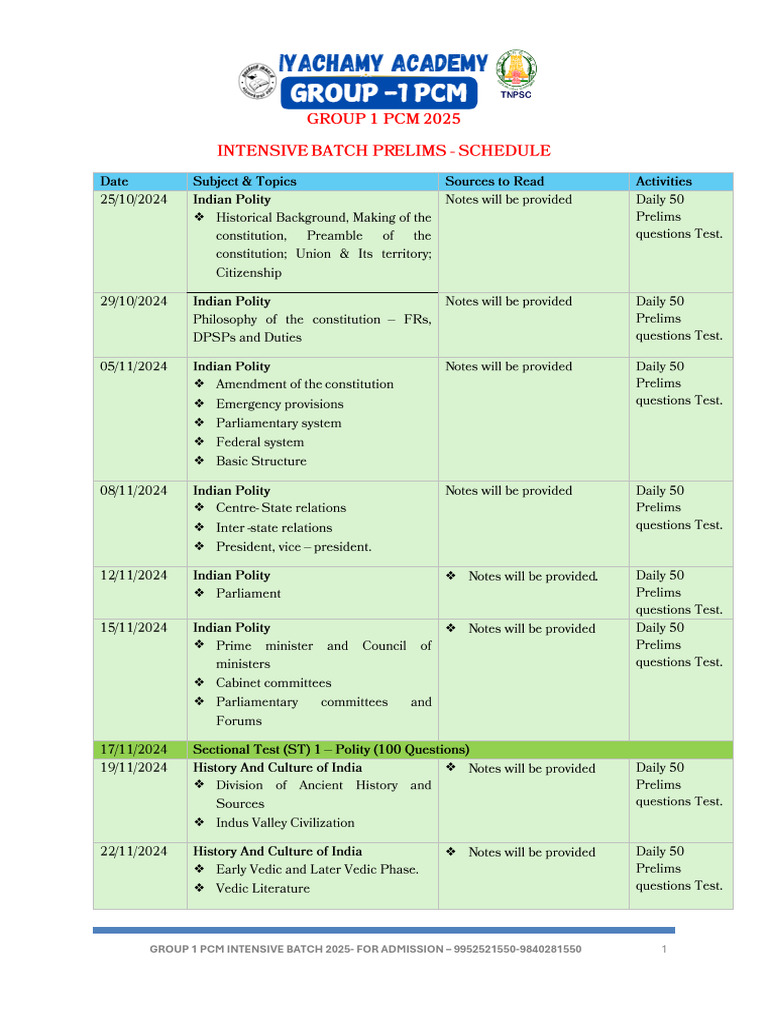 GR 1 PCM Prelims Schedule | PDF