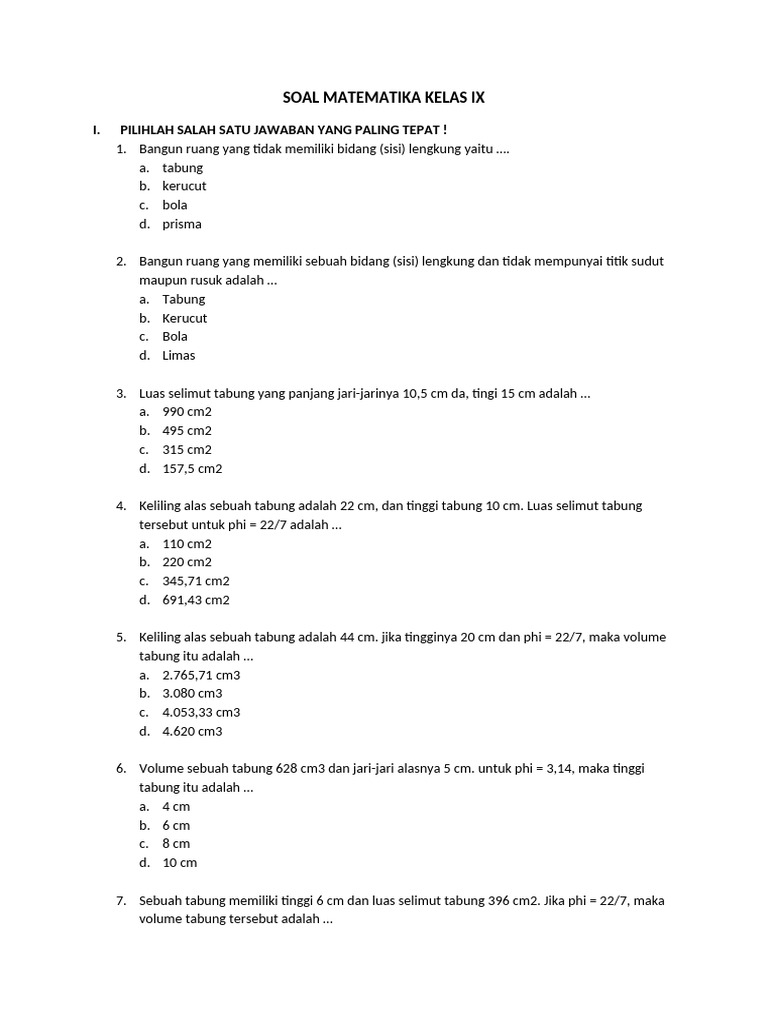 Soal Matematika Kelas IX | PDF