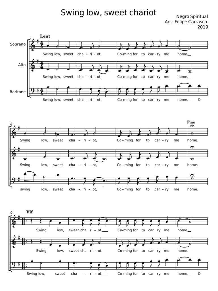 Swing Low, Sweet Chariot Arrangement | PDF