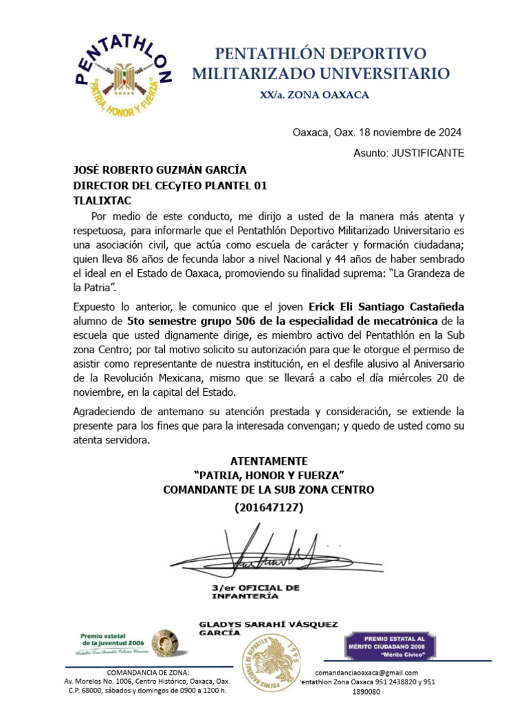 Justificante Escolar Erick Eli Santiago Castañeda | PDF