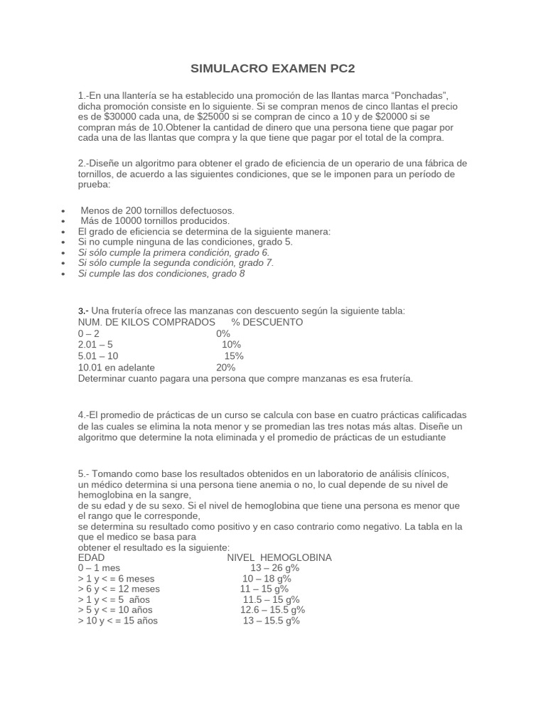 Simulacro Examen PC2 Algoritmos | PDF | Finanzas y dinero