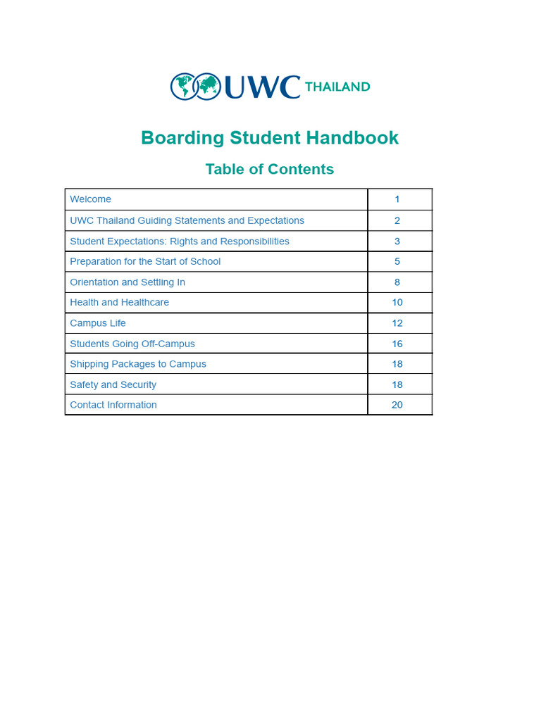 UWC Thailand Boarding Handbook | PDF | Insurance | Laundry