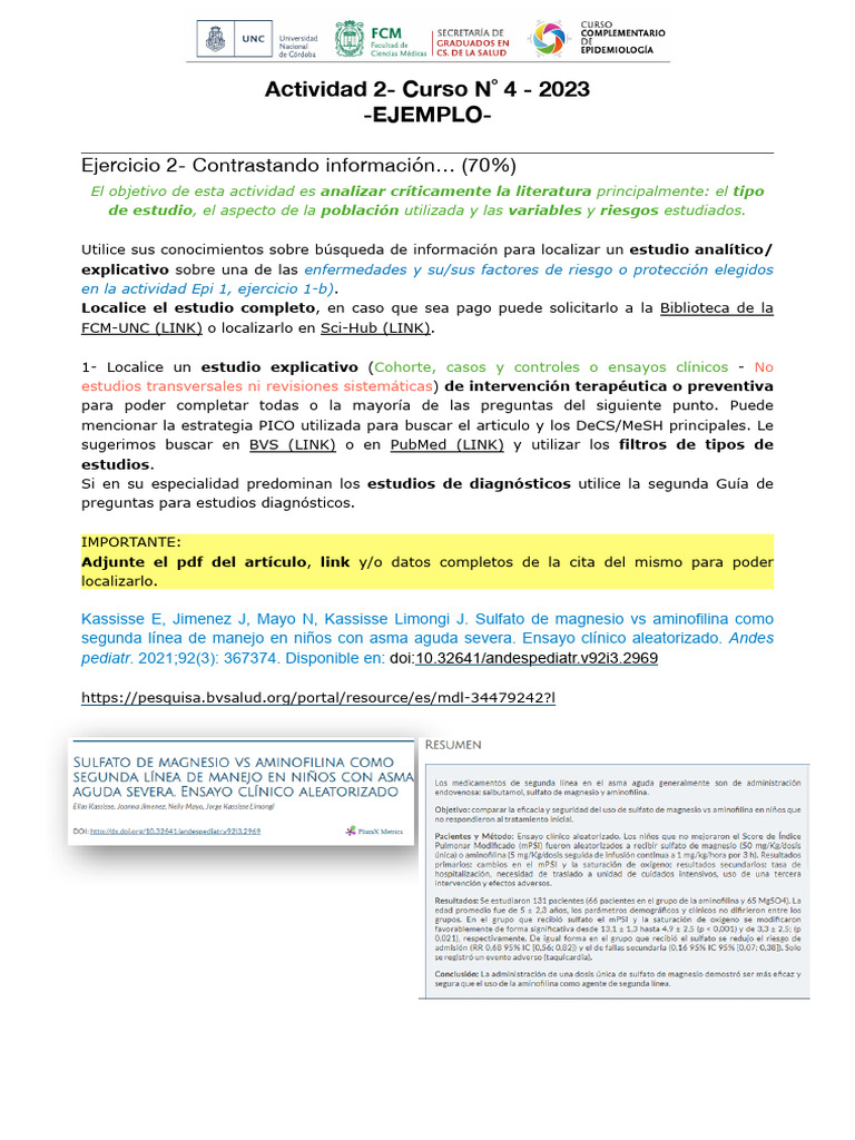 Ejemplo-Actividad Epi 2-Ejercicio 2 | PDF | Asma | Ensayo clínico