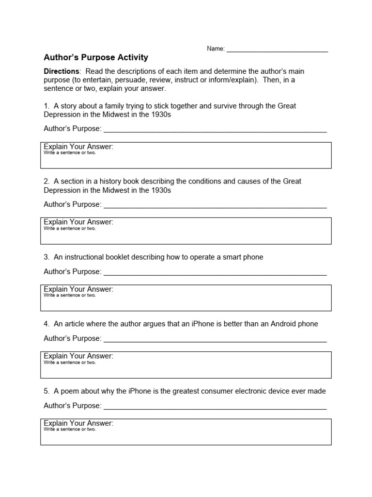 Author's Purpose Worksheet | PDF | Mount Everest