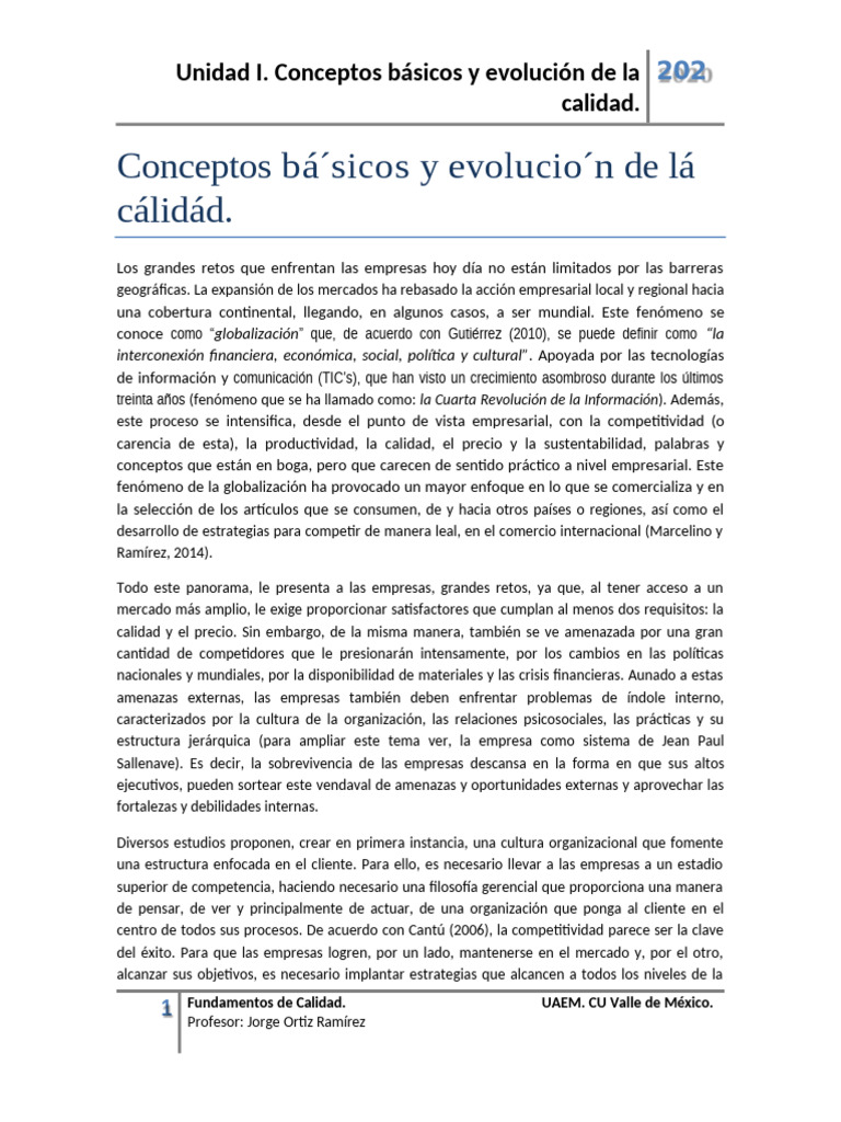 Unidad 1 Conceptos Basicos y Evolucion de La Calidad | PDF | Calidad (comercial) | Business