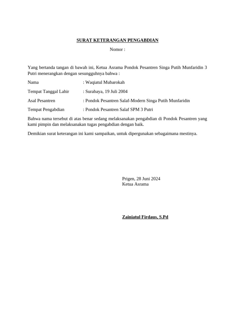 Surat Keterangan Pengabdian | PDF