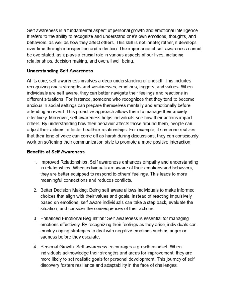 The Importance of Self-Awareness | PDF | Self Awareness | Emotions