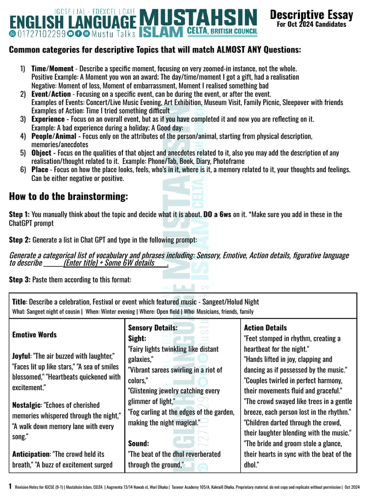 Descriptive Essay Note 1 Final | PDF