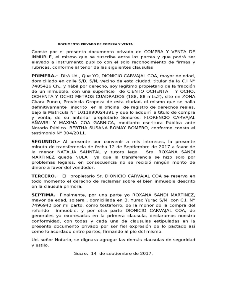 Doc. Privado Dionicio - Roxana | PDF | Derecho
