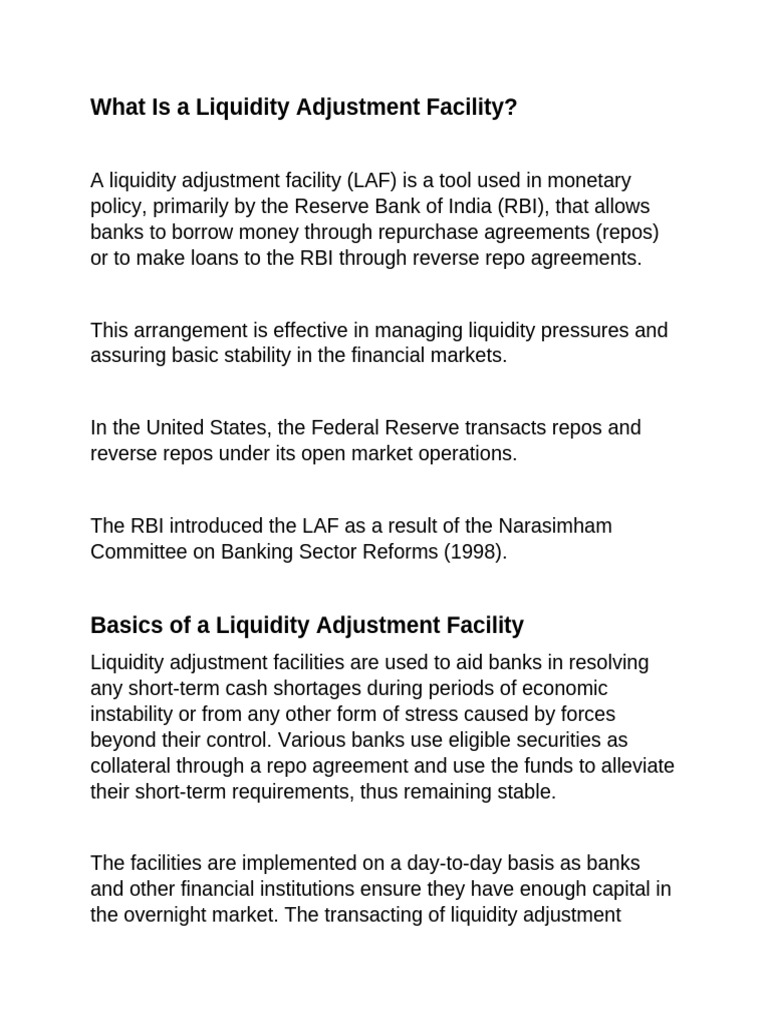Liquidity Adjustment Facility | PDF | Repurchase Agreement | Reserve Bank Of India