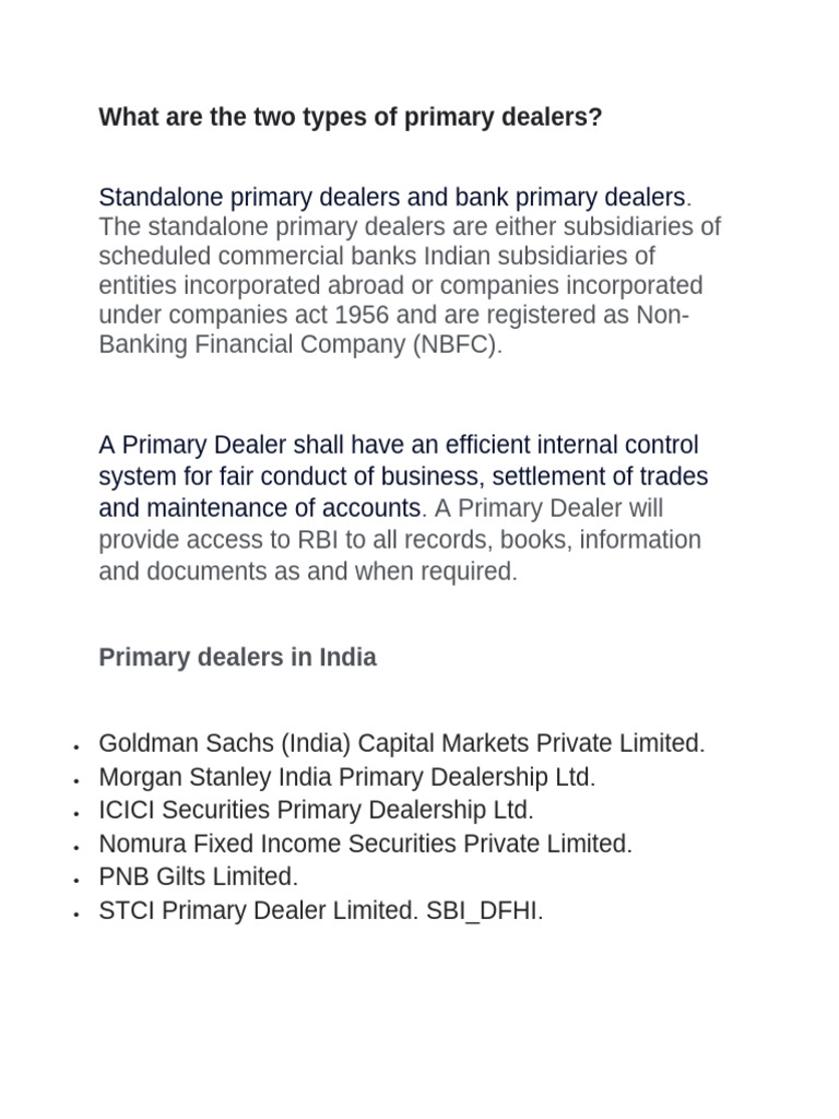Primary and Satellite Dealers | PDF | Business | Law