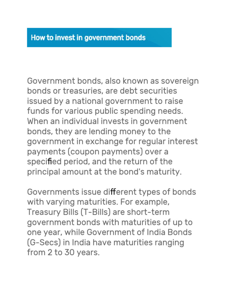 Investing in Government Bonds in India | PDF | Bonds (Finance ...