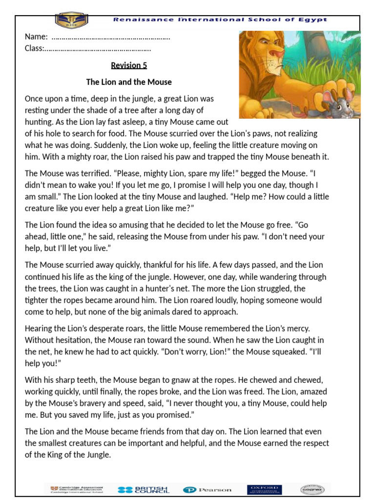 Revision 5 The Lion and The Mouse | PDF | Verb | Linguistic Morphology