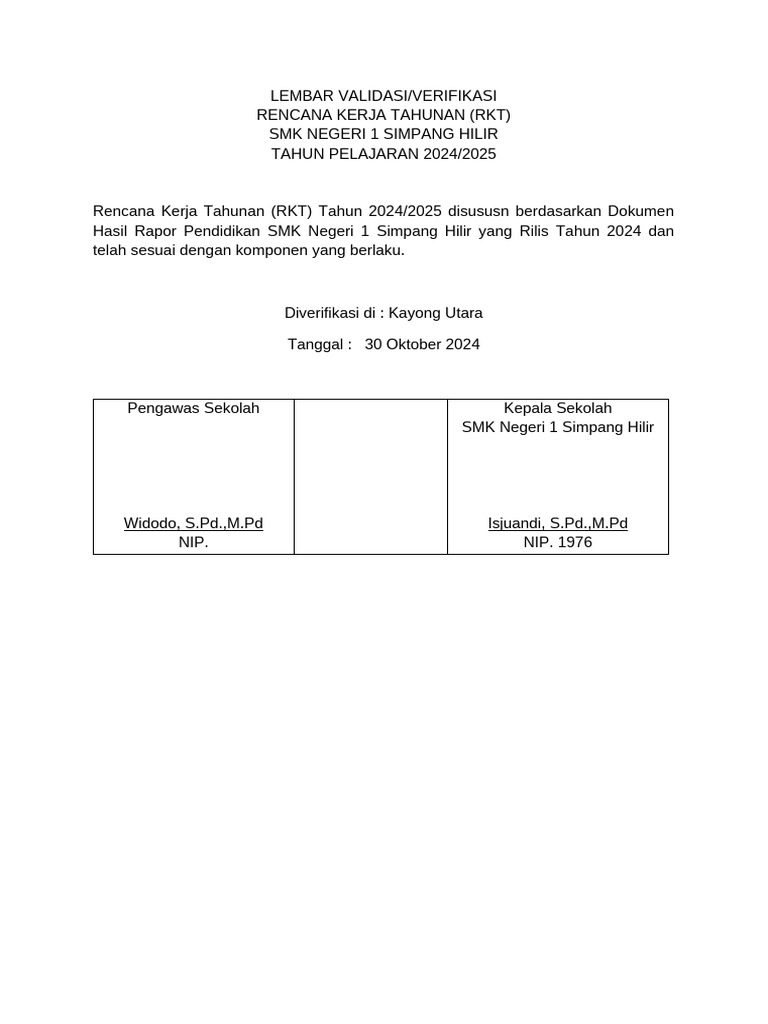 Lembar Validasi RKT | PDF