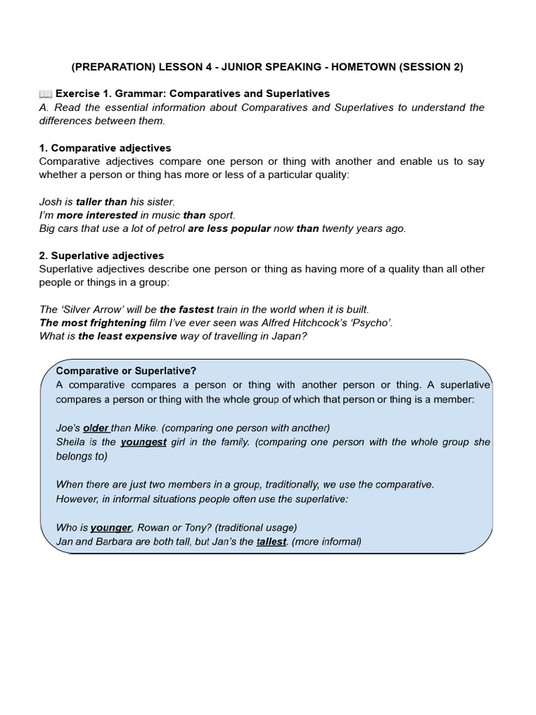 (Preparation) Lesson 4 - Hometown (Session 2) | PDF | Adjective