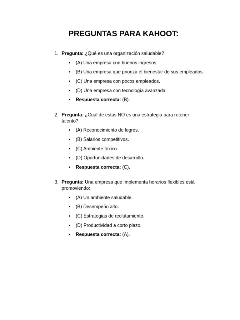 Preguntas Restasten para Kahoot 7 | PDF | Business | Salario