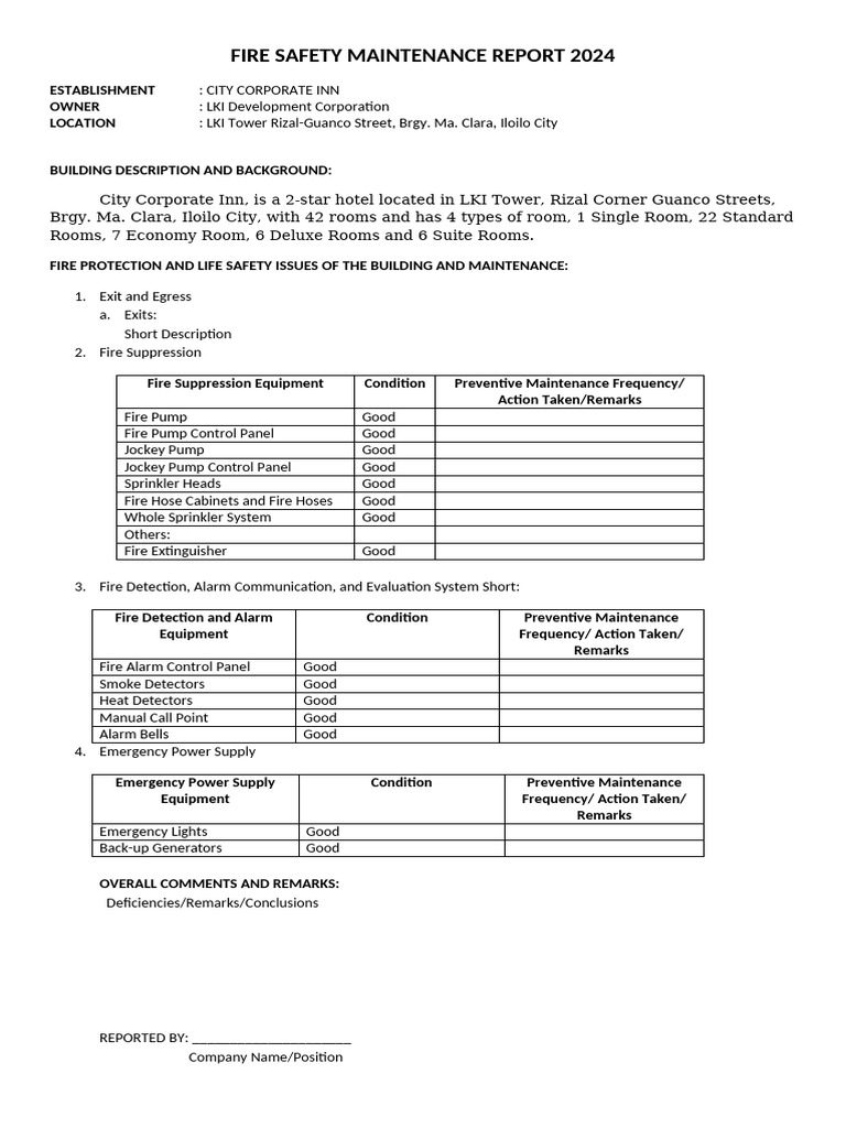 Fire Maintenance Report | PDF | Fire Sprinkler System | Firefighting