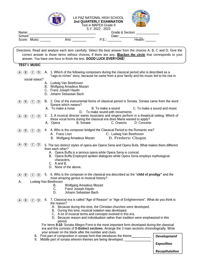 MAPEH-9 2nd | PDF | Classical Period (Music) | Substance Abuse