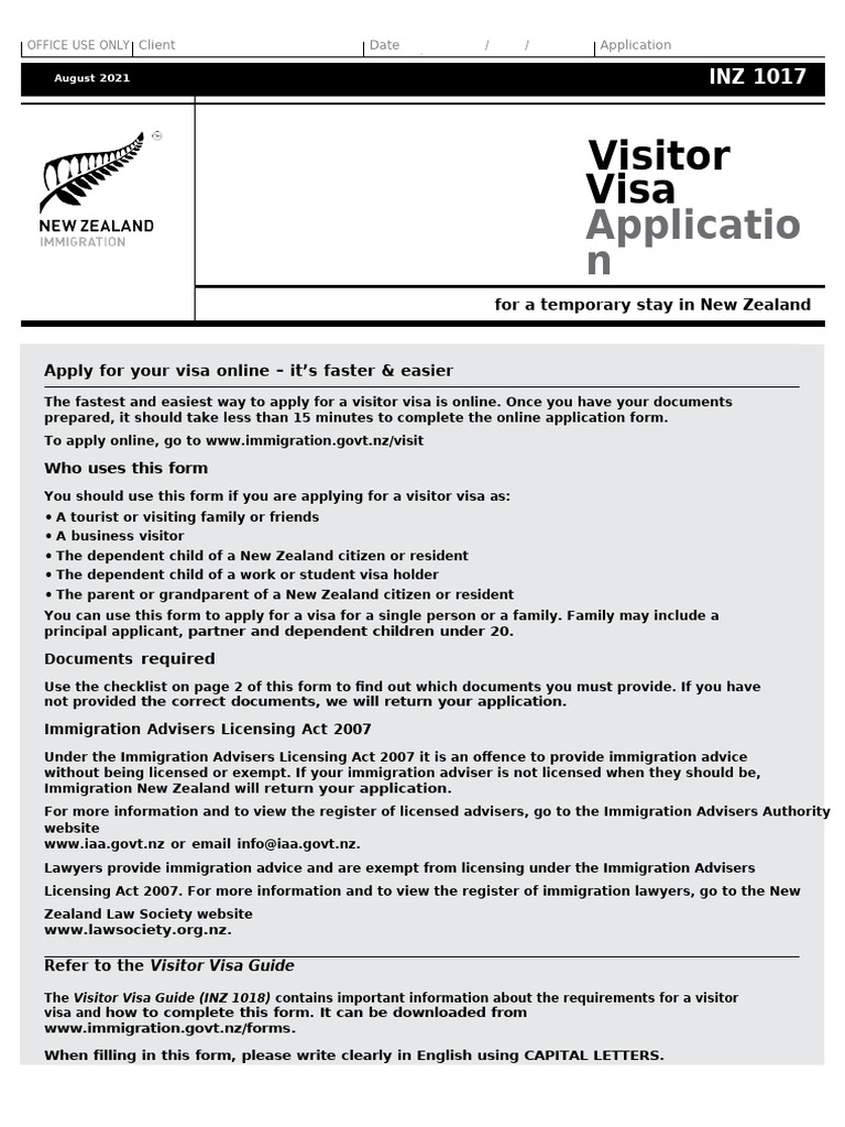 INZ - Visa Application Form - Visitor - 1671454803 (1) - 1 | PDF ...