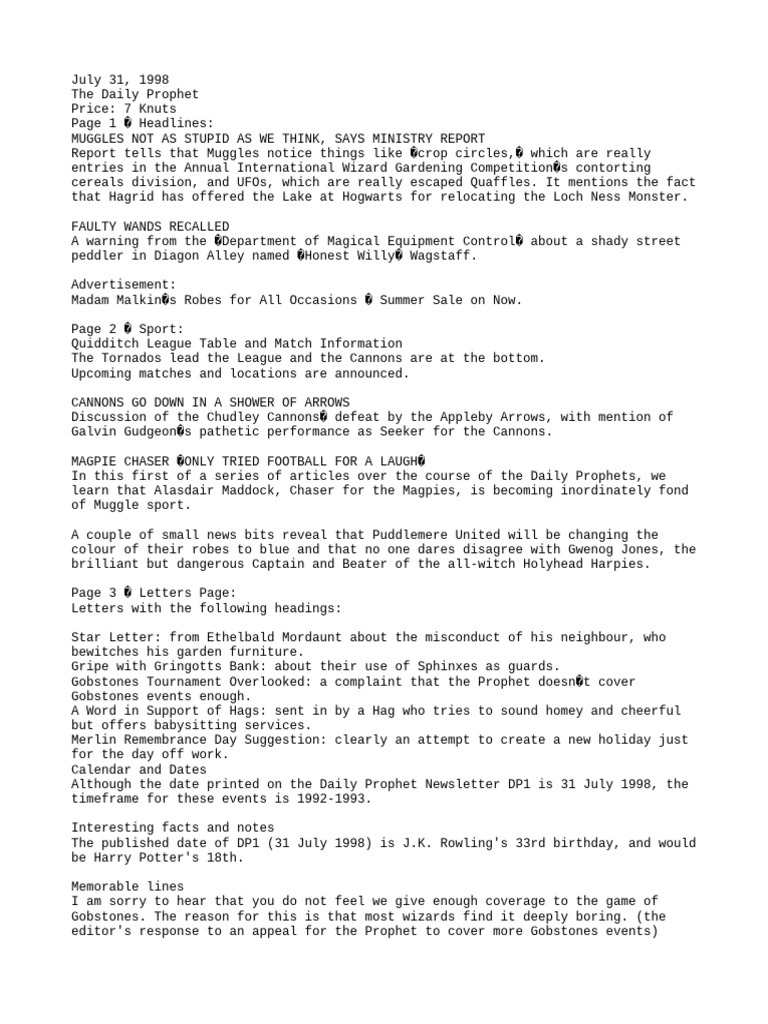 The Daily Phrophet - Page 1 | PDF | Fantasy | Contemporary Fantasy Novels