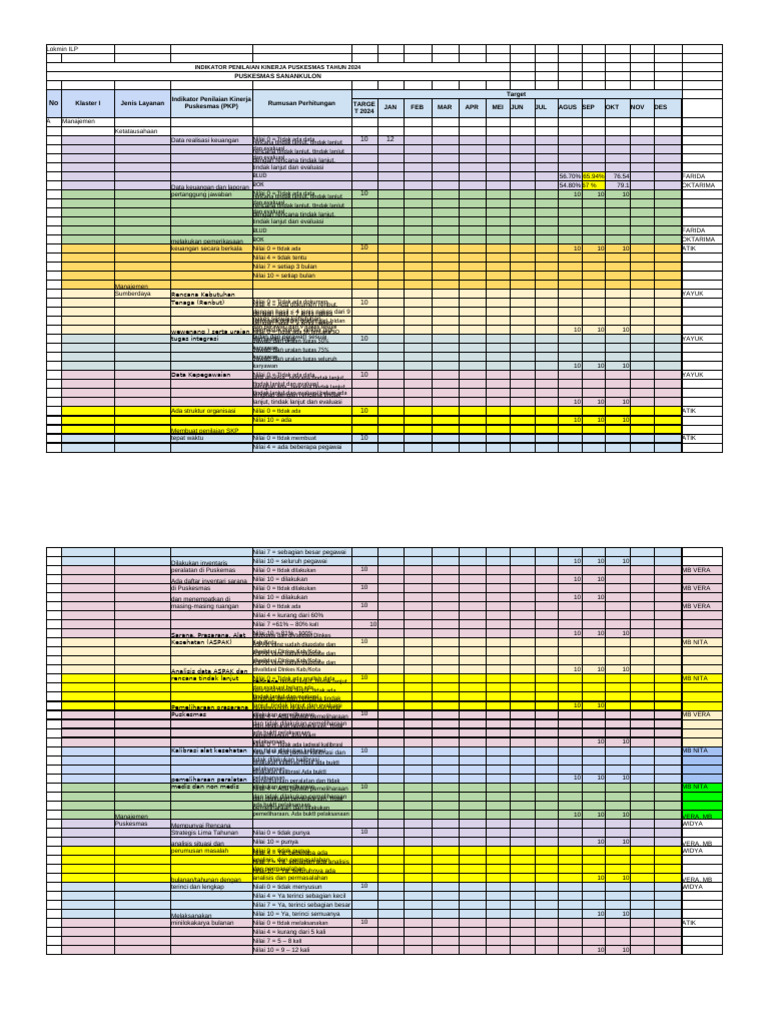 Matrik Indikator Penilaian Puskesmas (PKP 2024) | PDF