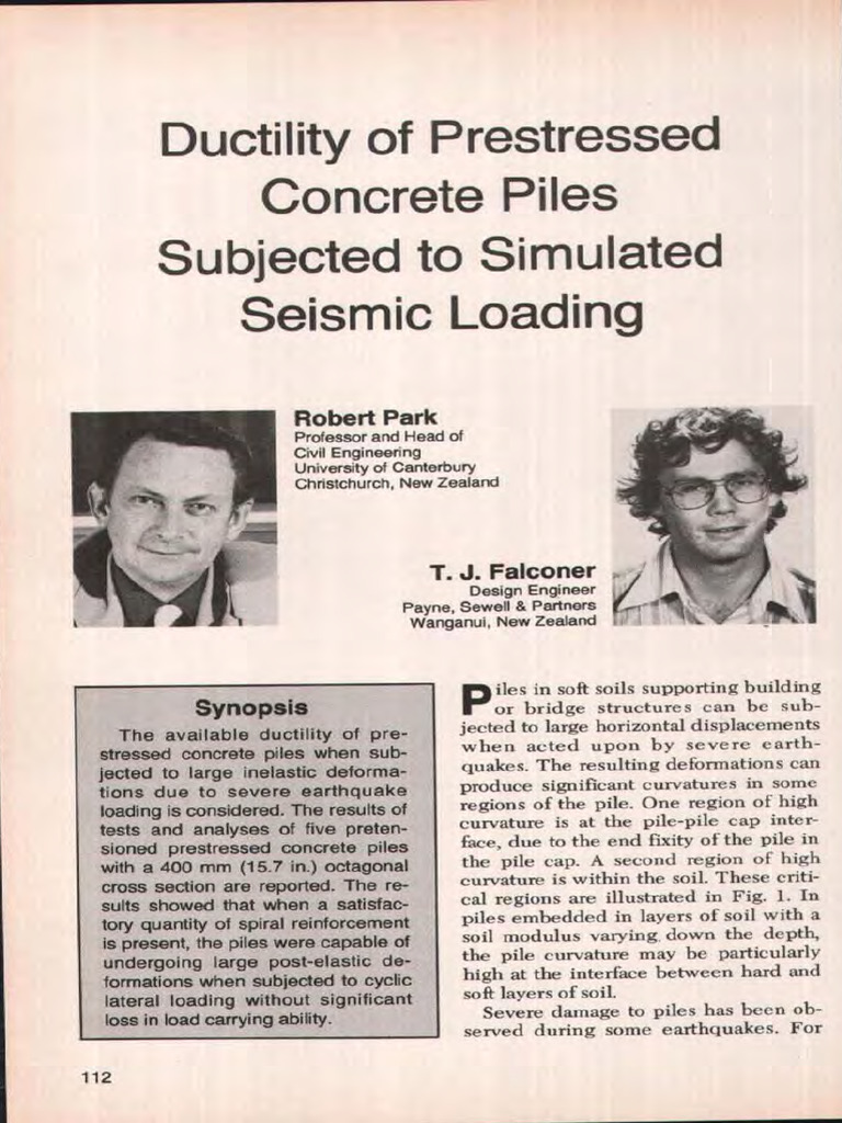 Ductility of Prestressed Concrete Piles Subjected To Simulated Seismic ...