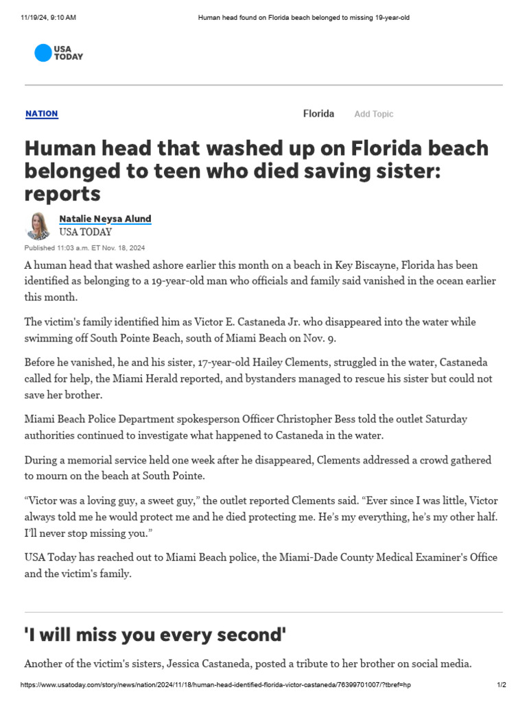 Human Head Found On Florida Beach Belonged To Missing 19-Year-Old | PDF ...