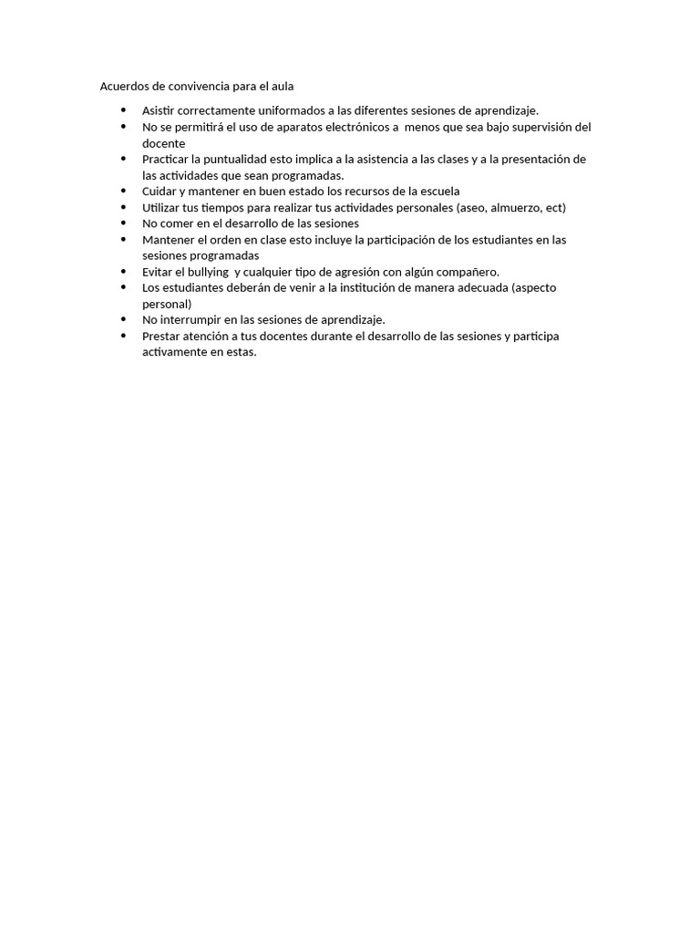 Acuerdos de Convivencia para El Aula | PDF | Salud y bienestar | Estilo ...