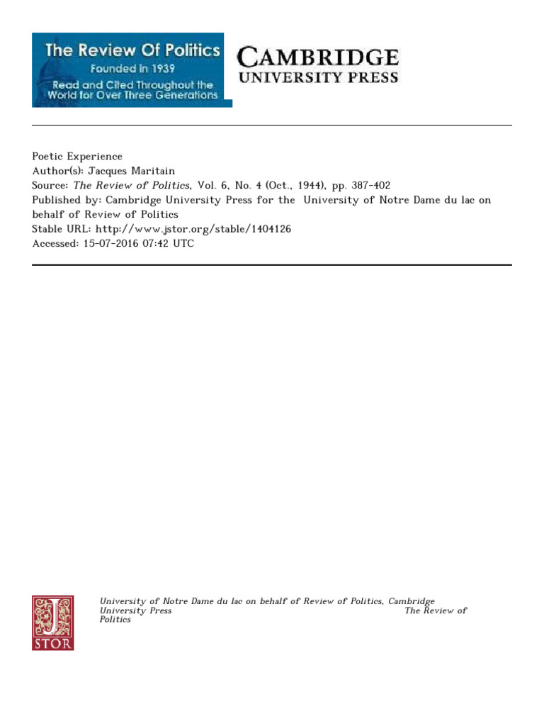 Poetic Experience Maritain | PDF | Experience | Knowledge