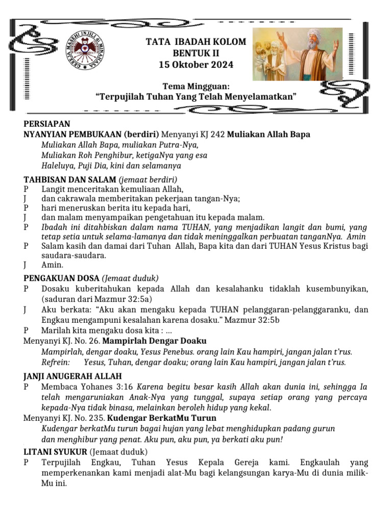 Tata Ibadah Kolom Oktober Minggu 2 | PDF | Agama & Spiritualitas