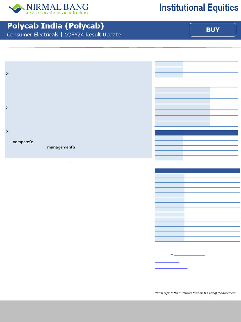 Polycab India - 1QFY24 Result Update 20 July 2023 | PDF | Economies ...