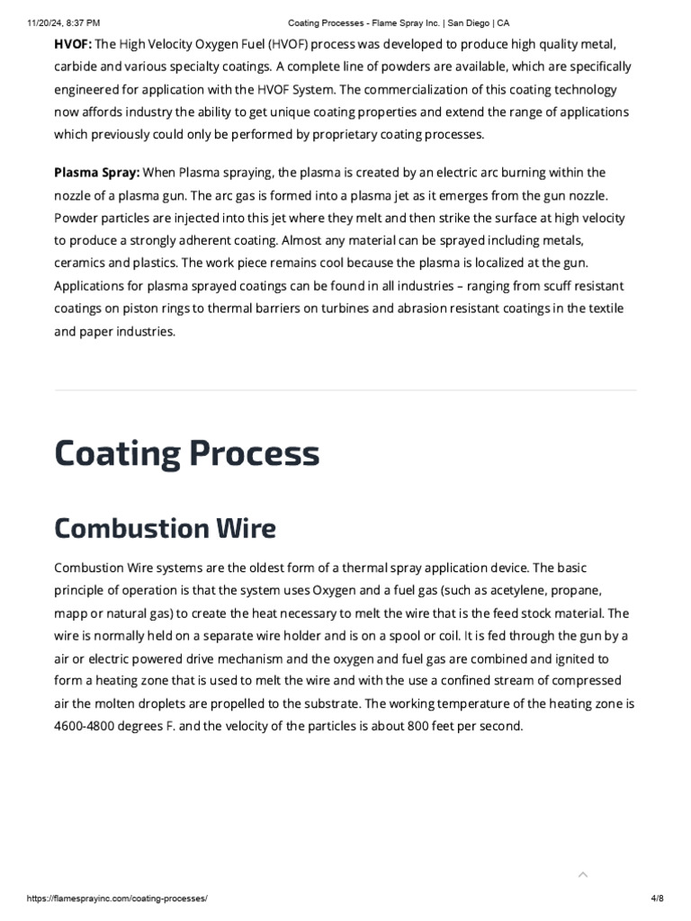 Coating Processes - Flame Spray Inc. Part 3 | PDF | Plasma (Physics ...