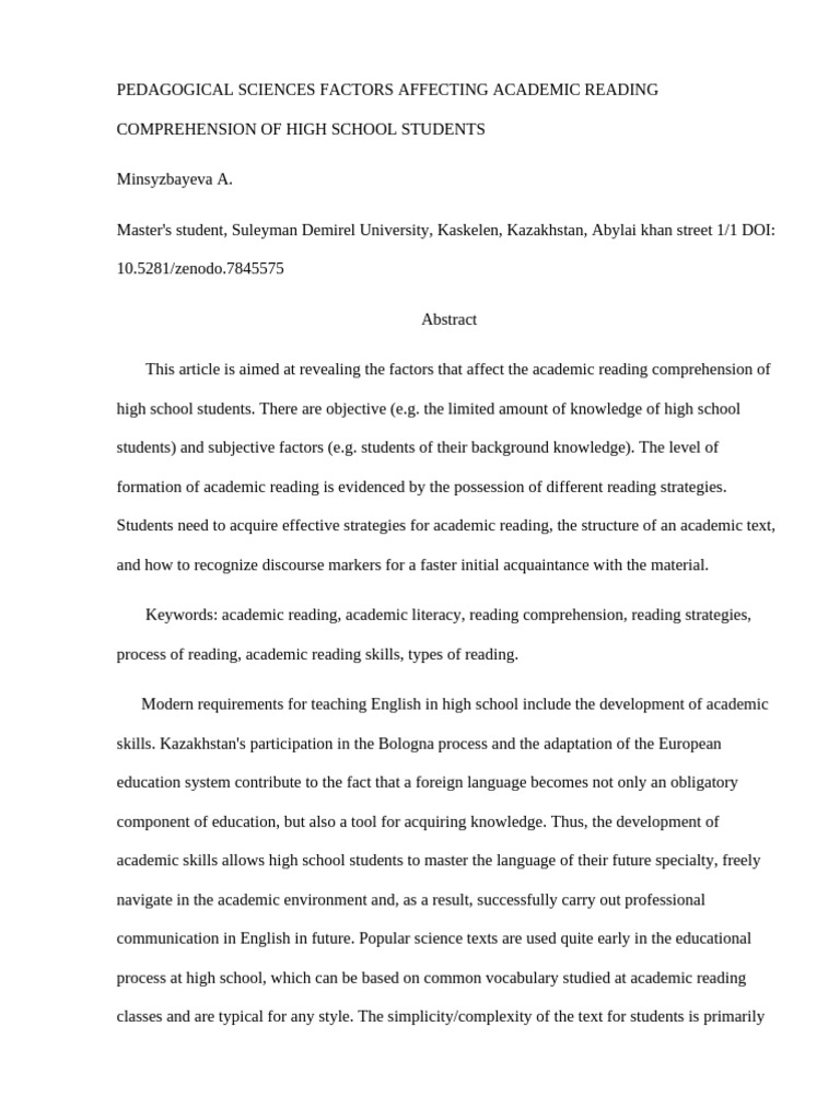 Article PEDAGOGICALSCIENCESFACTORSAFFECTINGACADEMICREADINGCOMPREHENSIONOFHIGHSCHOOLSTUDENTS ...