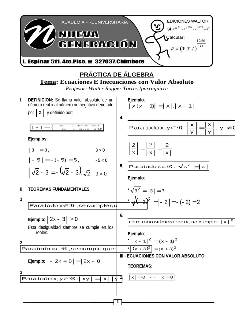 Sesión 8C.Ecuaciones e Inecuaciones Con Valor Absoluto | PDF | Matemática Elemental | Análisis ...