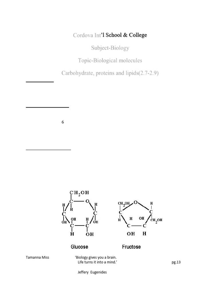 Biological Molecules Overview | PDF | Carbohydrates | Fat