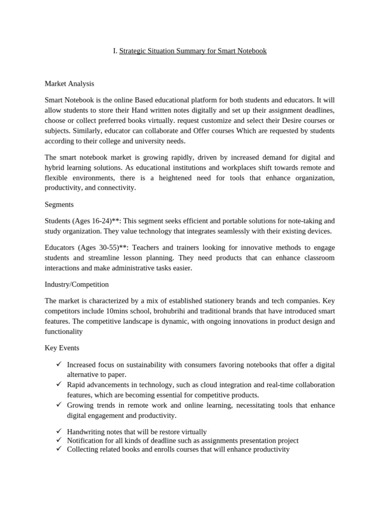 Strategic Situation Summary For Smart Notebook | PDF | Marketing ...