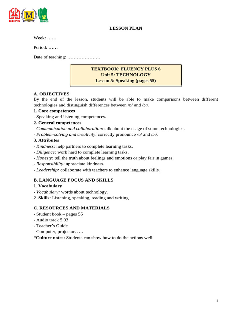 Fluency Plus 6 - Unit 5.5 - Speaking | PDF | Vowel | Fluency